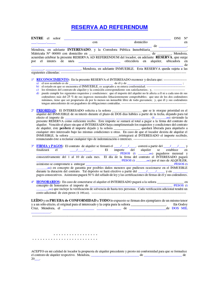 Reserva Ad Referendum (Modelo ) | PDF