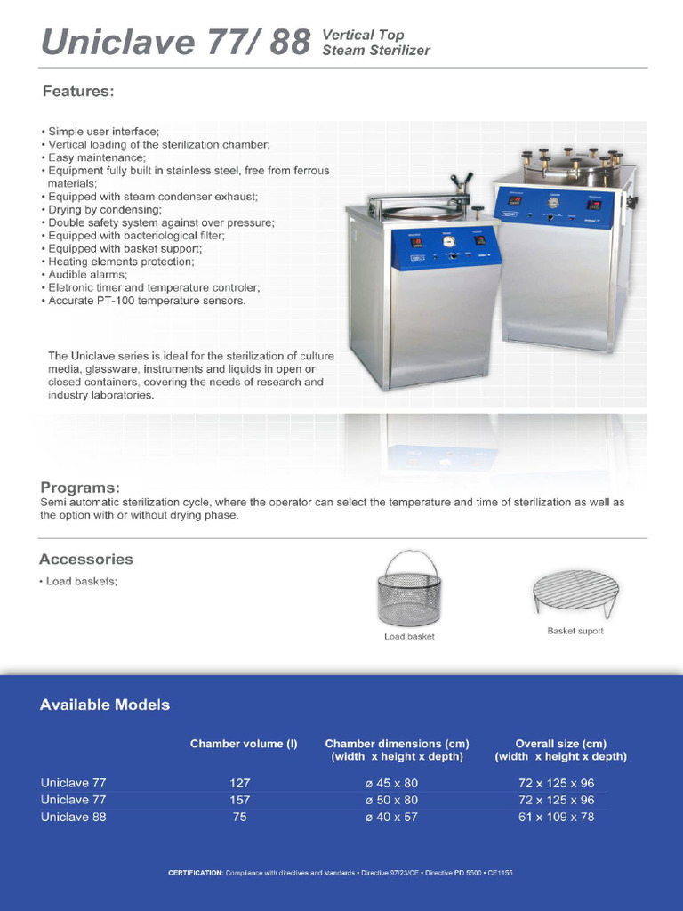 Uniclave 77 88 Vertical Top Steam Sterilizer | PDF