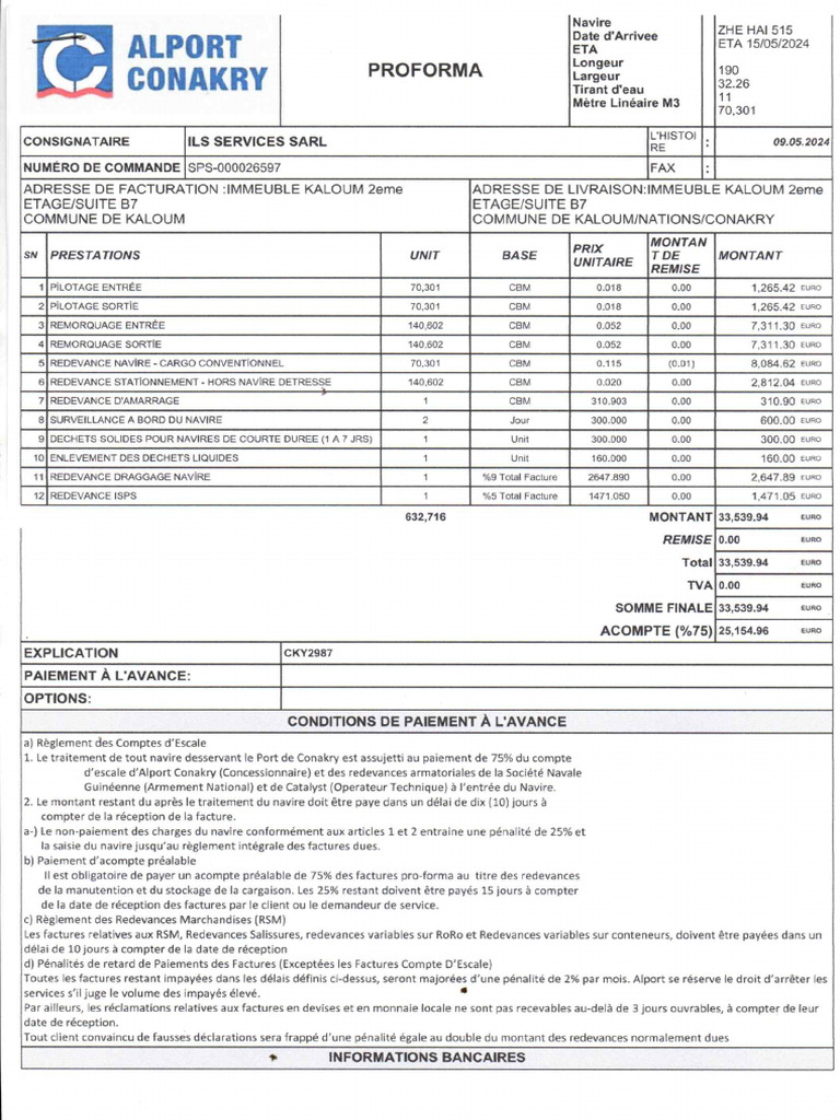 FACTURE PROFORMA ALPORT MV ZHE HAI | PDF