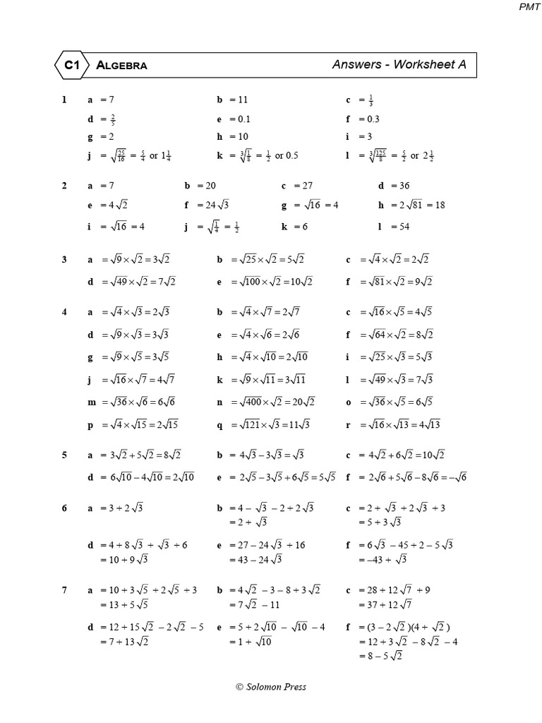 C1 Algebra - Answers | PDF