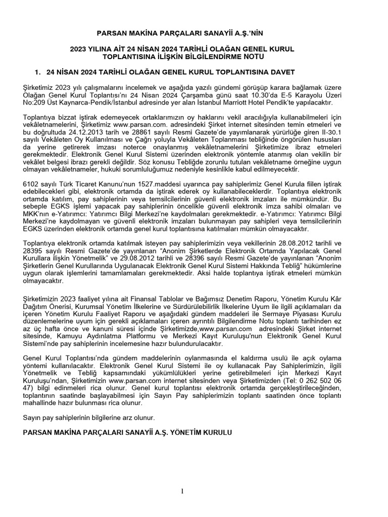 2023 Ola - An Genel Kurul Bilgilendirme Doküman | PDF