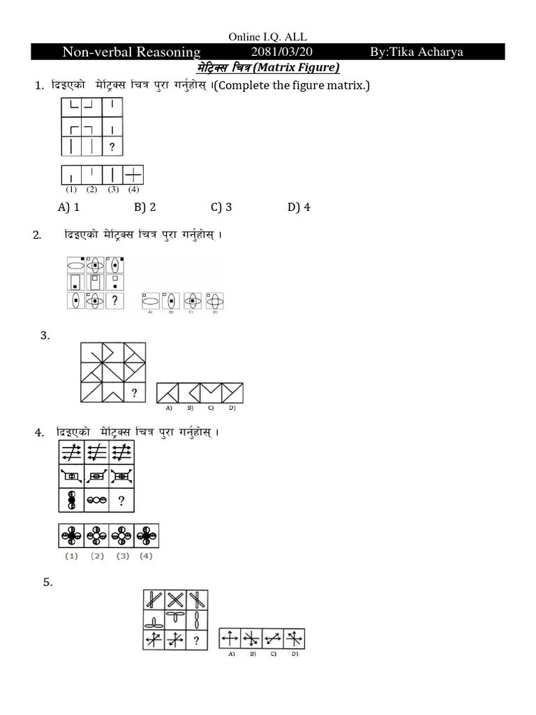 I.Q. Non-Verbal Reasoning (Matrix) | PDF | Teaching Methods & Materials | Science & Mathematics