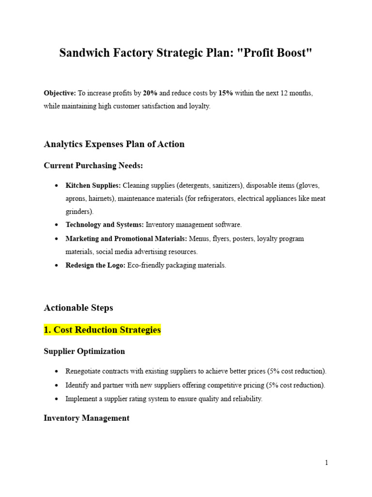 Sandwich Factory Strategy-Profit Boost. | PDF | Energy Conservation ...