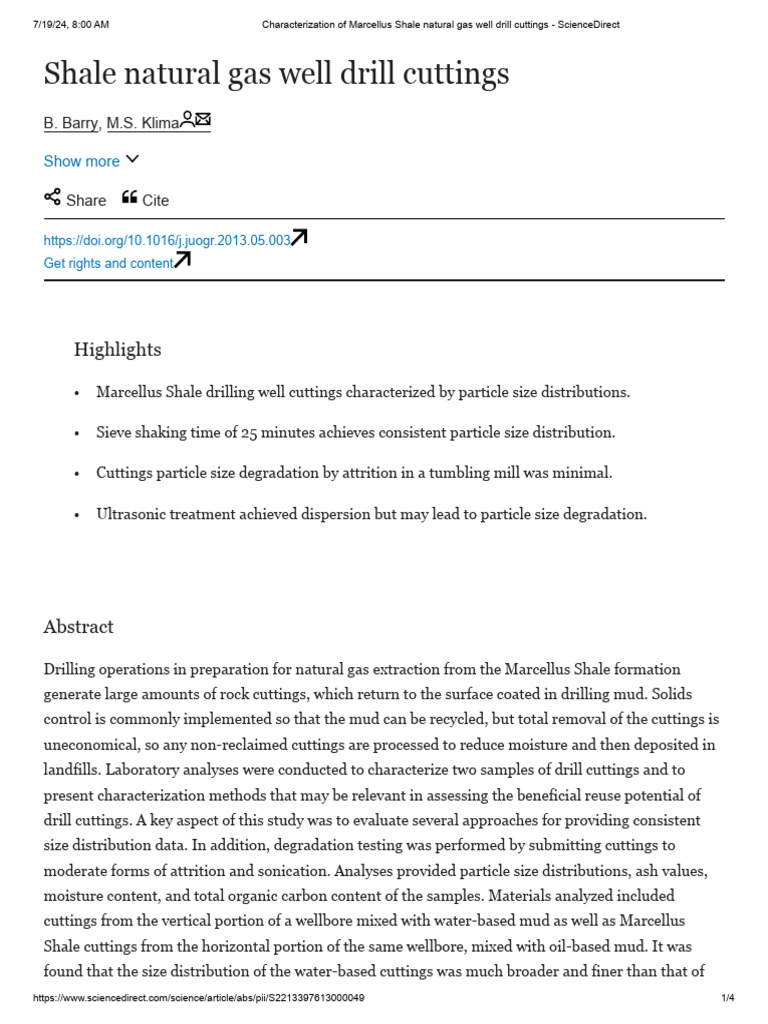 Characterization of Marcellus Shale Natural Gas Well Drill Cuttings ...
