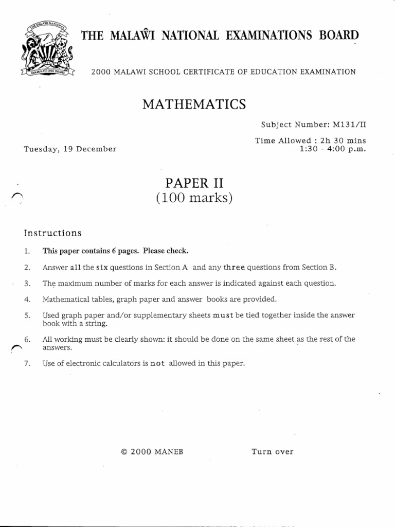 2000 Math Paper | PDF