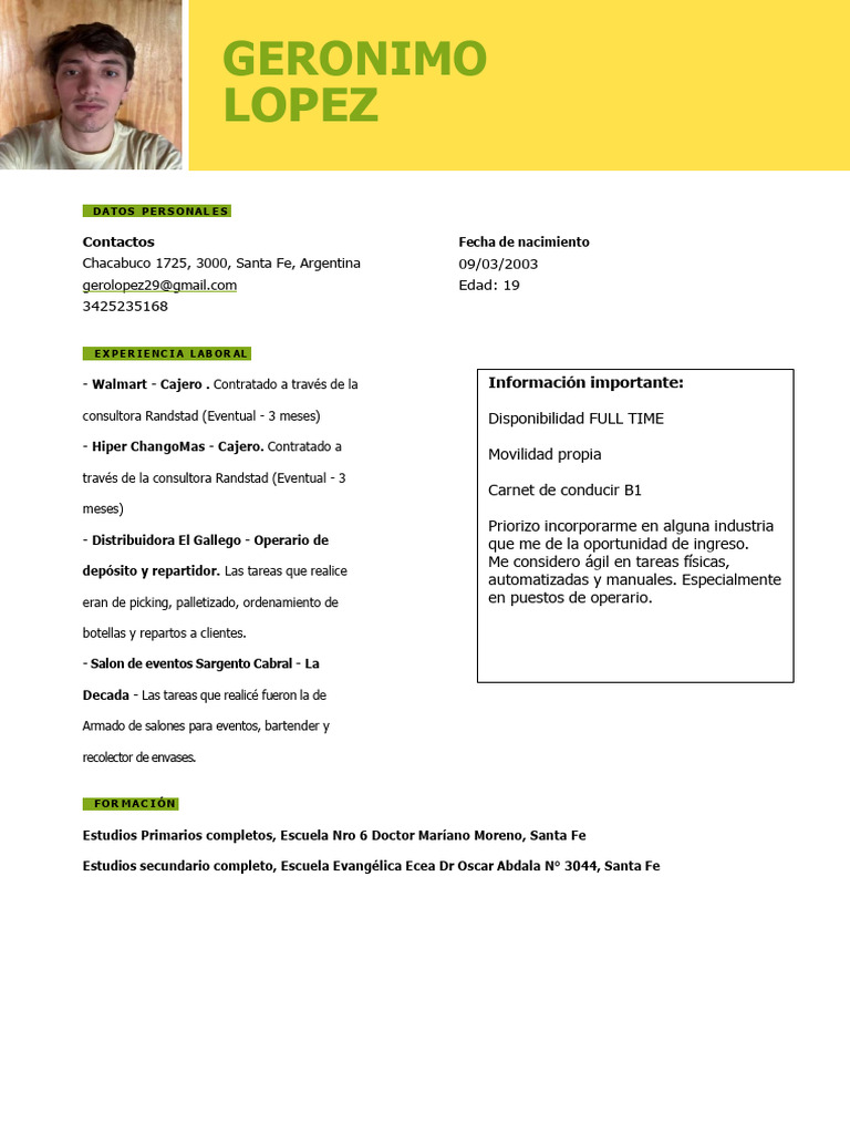 Geronimo Lopez CV PDF | PDF