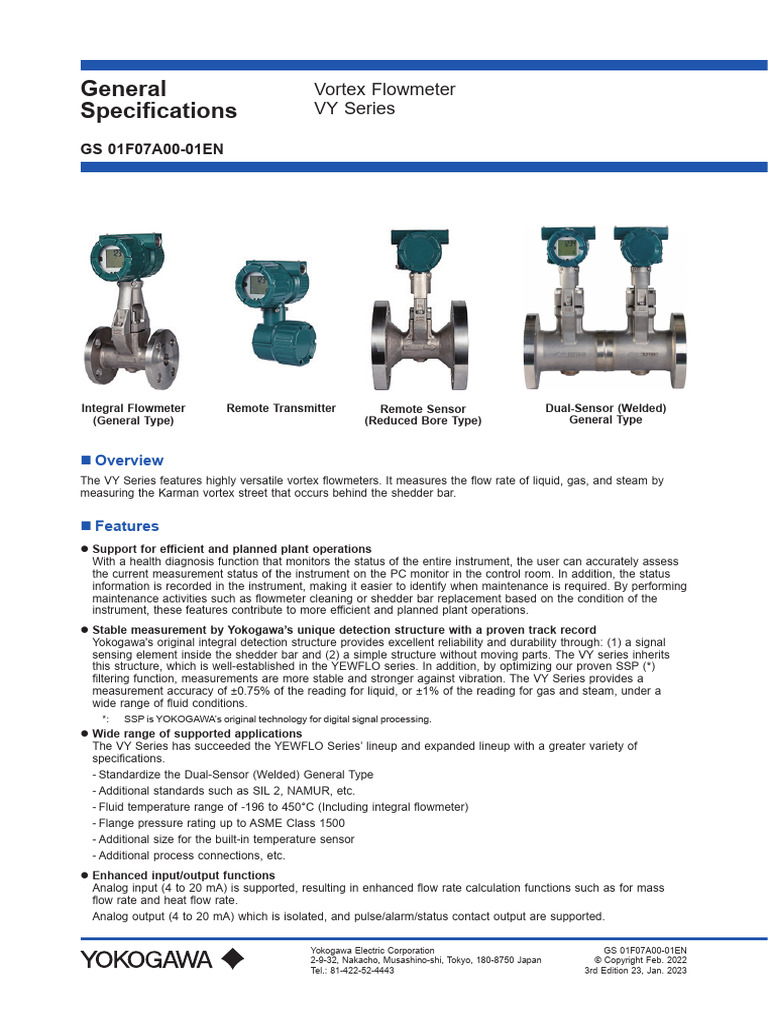 Vortex VY Series Datasheet | PDF | Flow Measurement | Density
