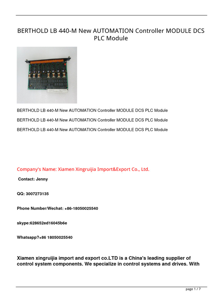 Berthold LB 440-M DCS PLC Module | PDF | Programmable Logic Controller ...