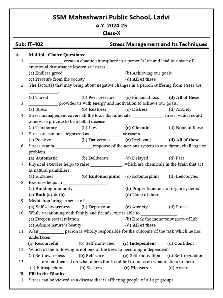 Stress Management Notes | PDF | Stress (Biology) | Stress Management