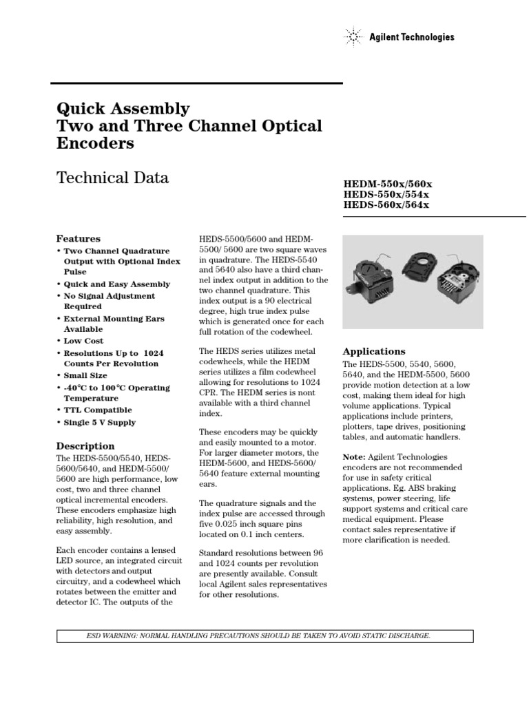 Quick Assembly Two and Three Channel Optical Encoders: Technical Data ...
