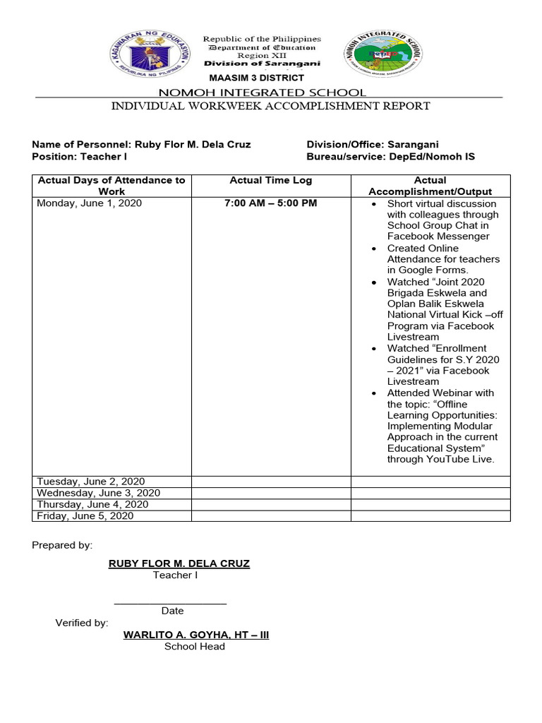 Individual Workweek Accomplishment Report | PDF | World Wide Web ...