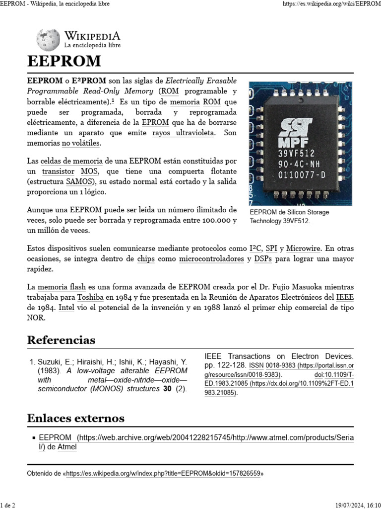 EEPROM | PDF | Datos de computadora | Almacenamiento de datos de la computadora