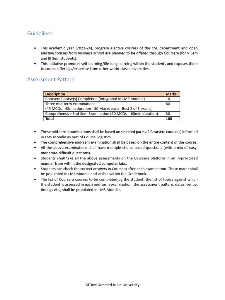 Guidelines Open Electives Program Electives Coursera Courses | PDF