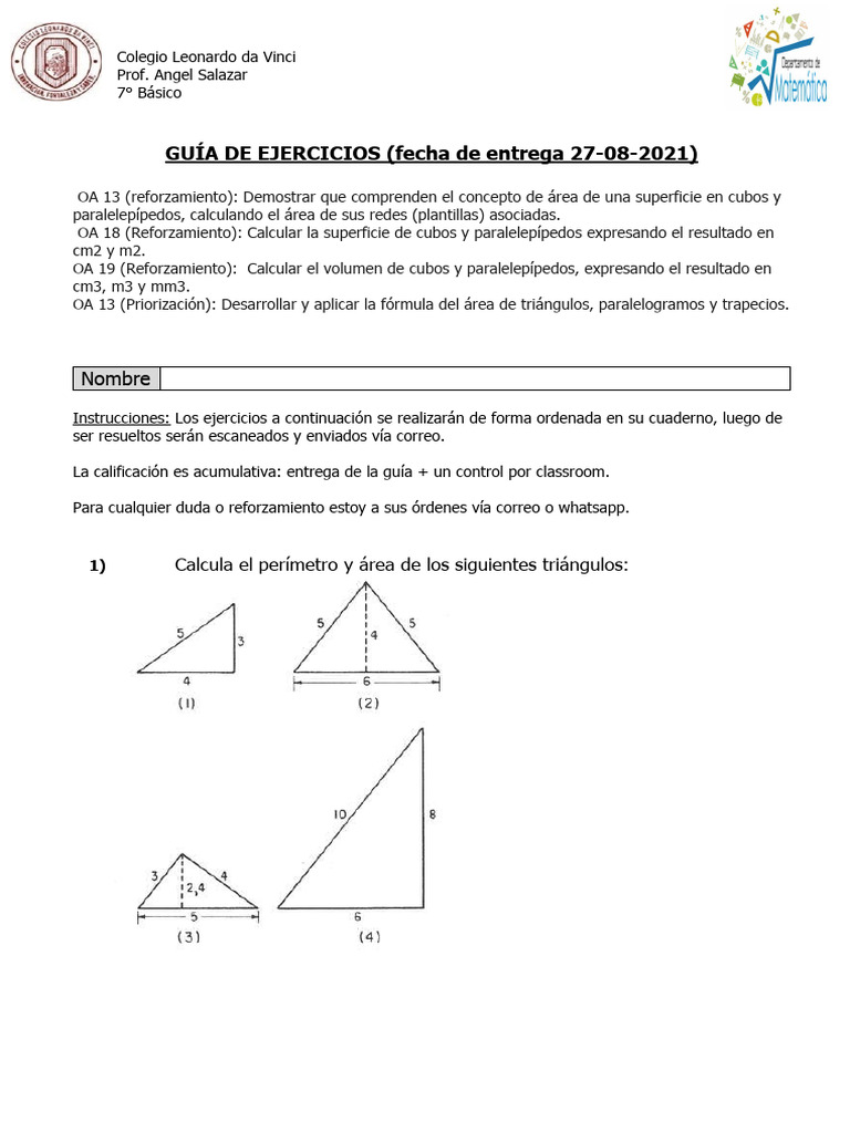 Area y Volumen 7° Básico | PDF | Rectángulo | Volumen