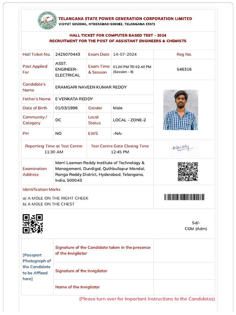 TG Genco Download Hallticket | PDF | Identity Document