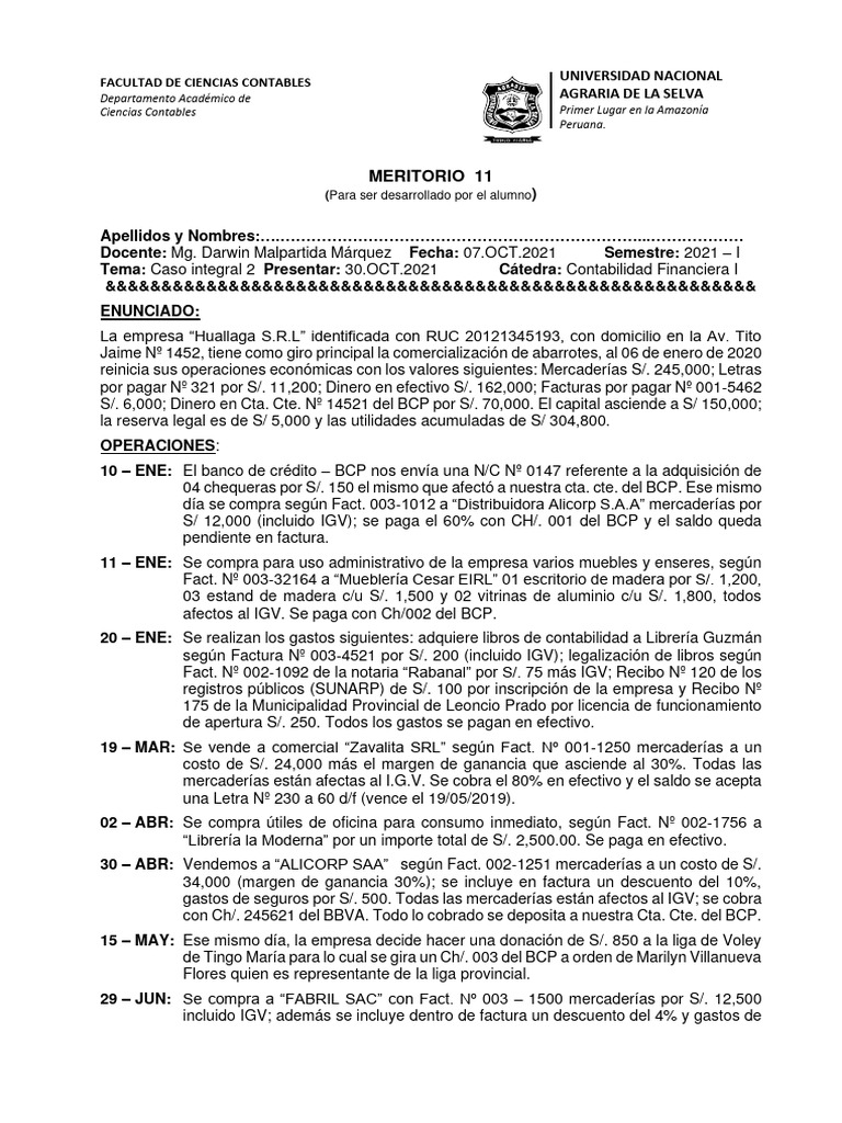Meritorio 11 12 13 Caso Integral 2 3 4 | PDF | Contabilidad | Dinero