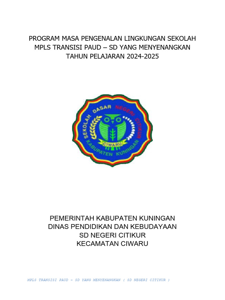 PROGRAM MPLS TRANSISI PAUD-SD DI SD NEGERI Citikur TAHUN 2024 | PDF