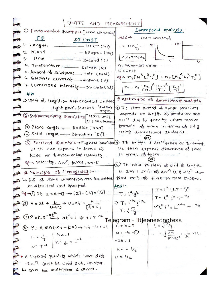 Unit and Measurement Class 11 CHP 2 Topper's Short Notes ...