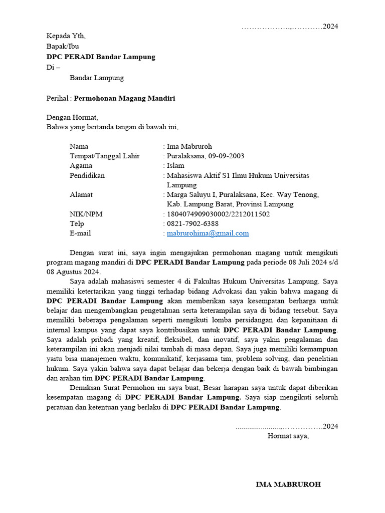 Surat Pengantar Magang Mandiri | PDF | Karier & Perkembangan