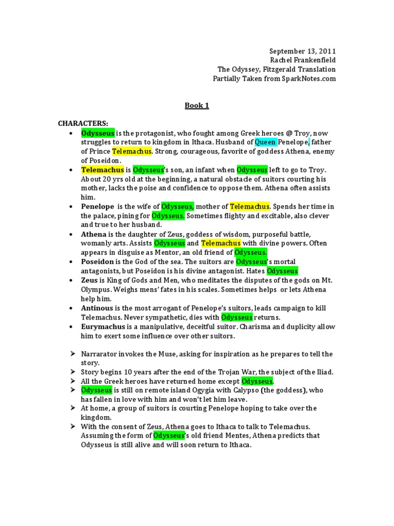 Odyssey Notes, Books 1-7 | Odysseus | Penelope