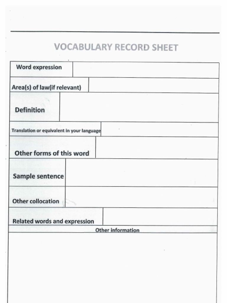 Legal Vocabulary Record Sheet | PDF
