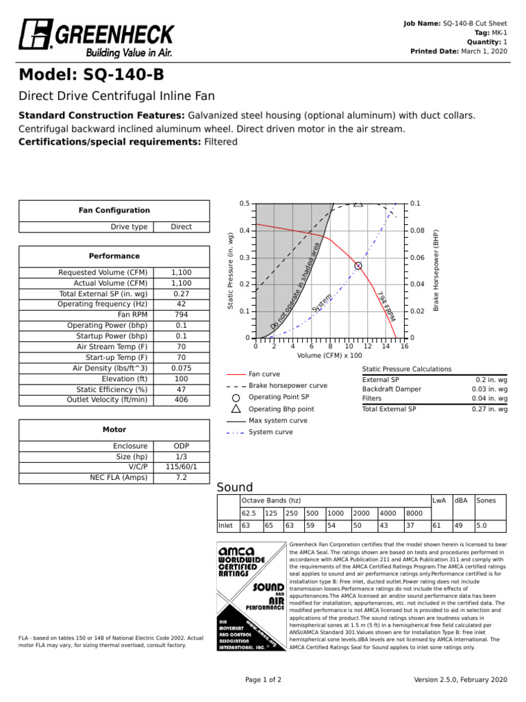Model: SQ-140-B: Direct Drive Centrifugal Inline Fan | PDF | Length ...