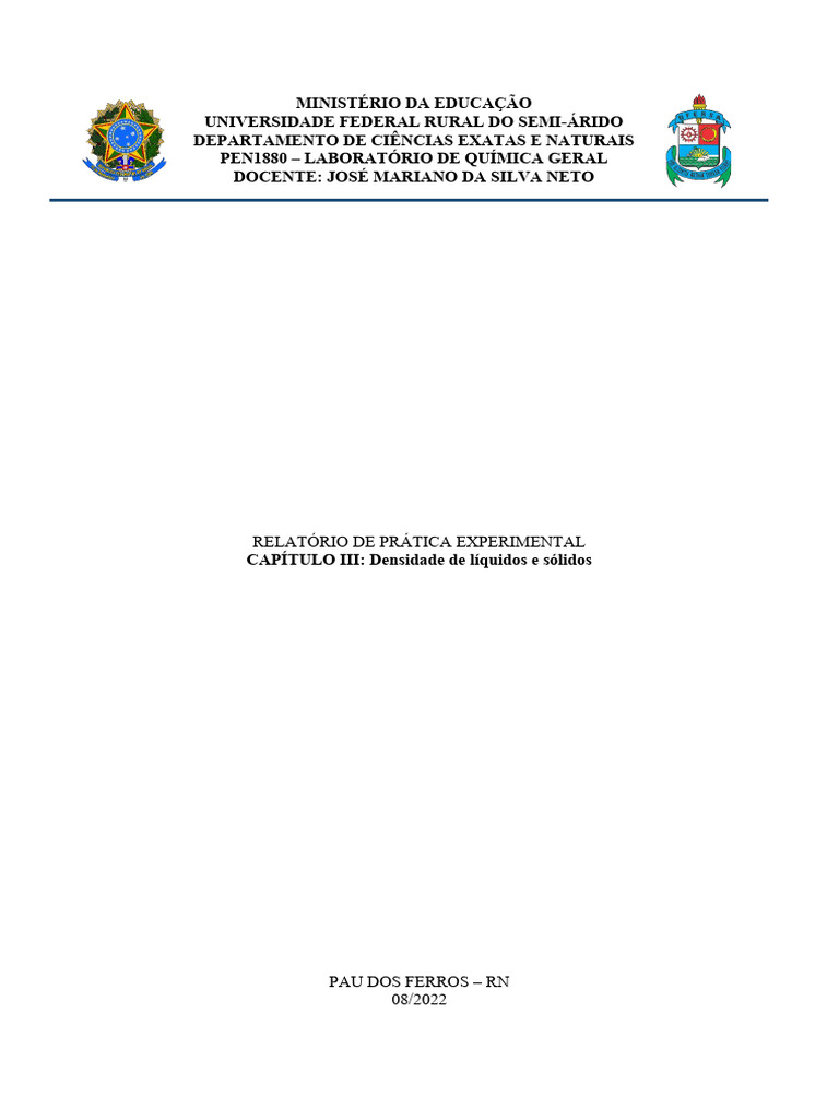 Relatorio Densidade Dos Liquidos e Solidos - Julio Cesar Galdino Sabino | PDF | Flutuabilidade ...