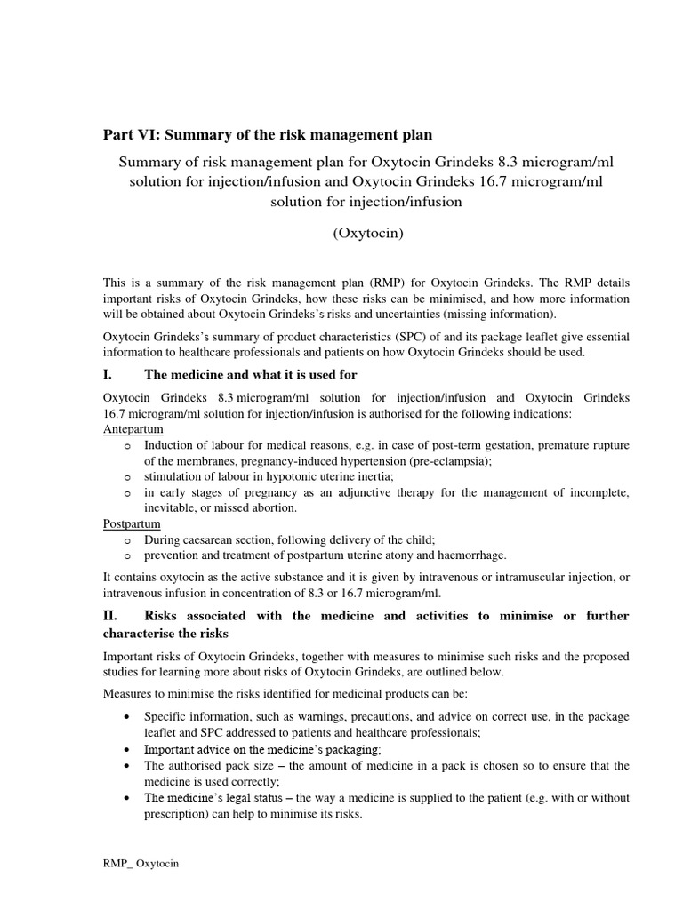 Summary RMP (EN) | PDF | Childbirth | Maternal Health