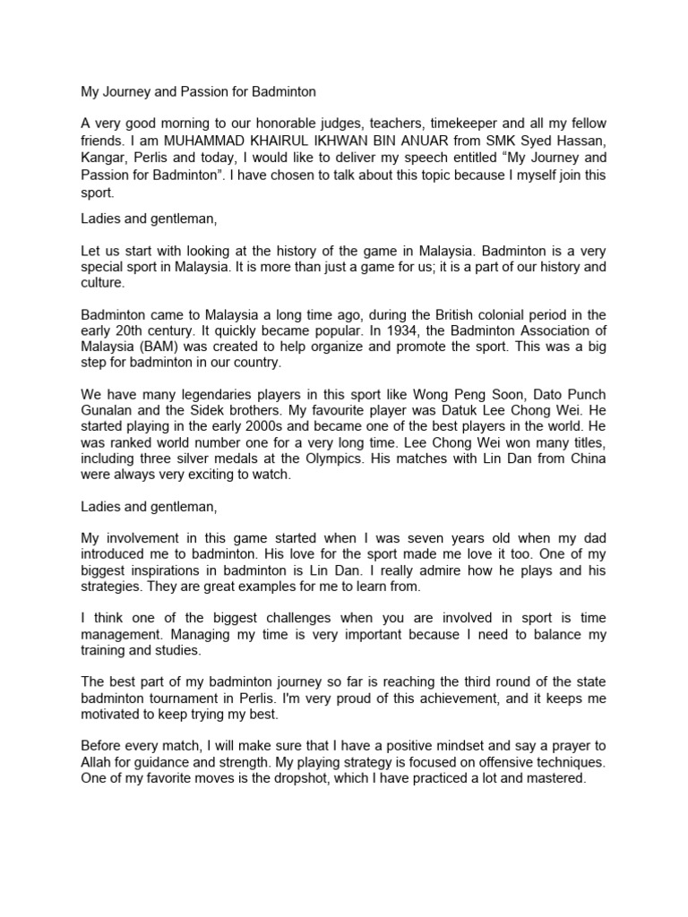 My Journey And Passion For Badminton Edited Pdf