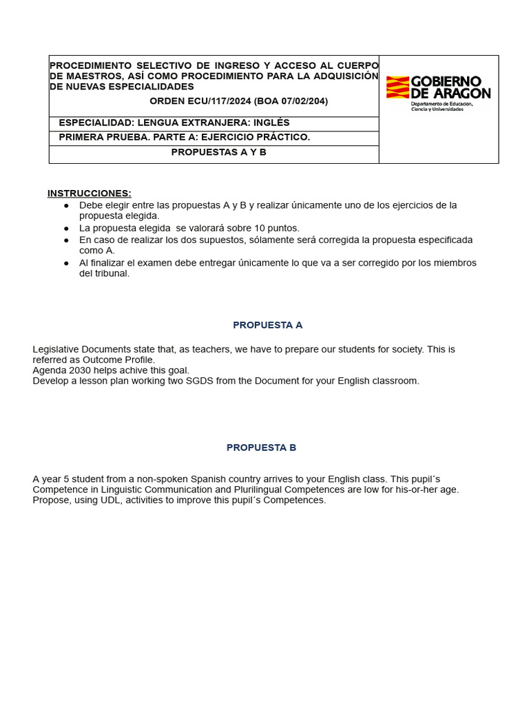 Supuesto Práctico y Criterios de Corrección Inglés | PDF | Methodology | Theory
