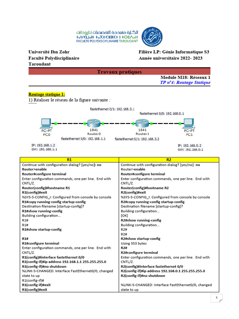 TP4 - 2022 - 2023 - Routage Statique - Fin2 | PDF | Internet Standards | Computer Standards