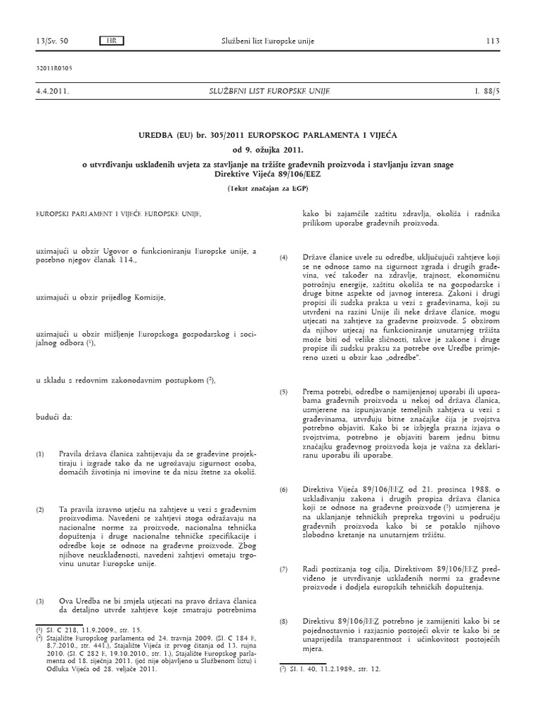 EU Uredba 305_2011 | PDF