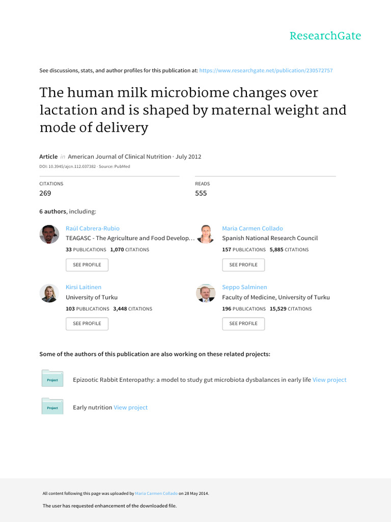 Cabrera-Rubio Human Milk Microbiome 2012 | PDF | Polymerase Chain Reaction | Real Time ...