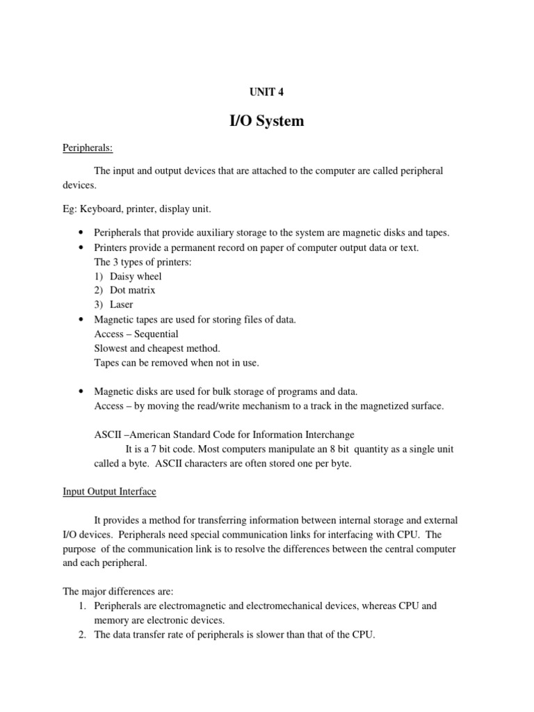 Unit4 2 Pdf Input Output Computer Data Storage