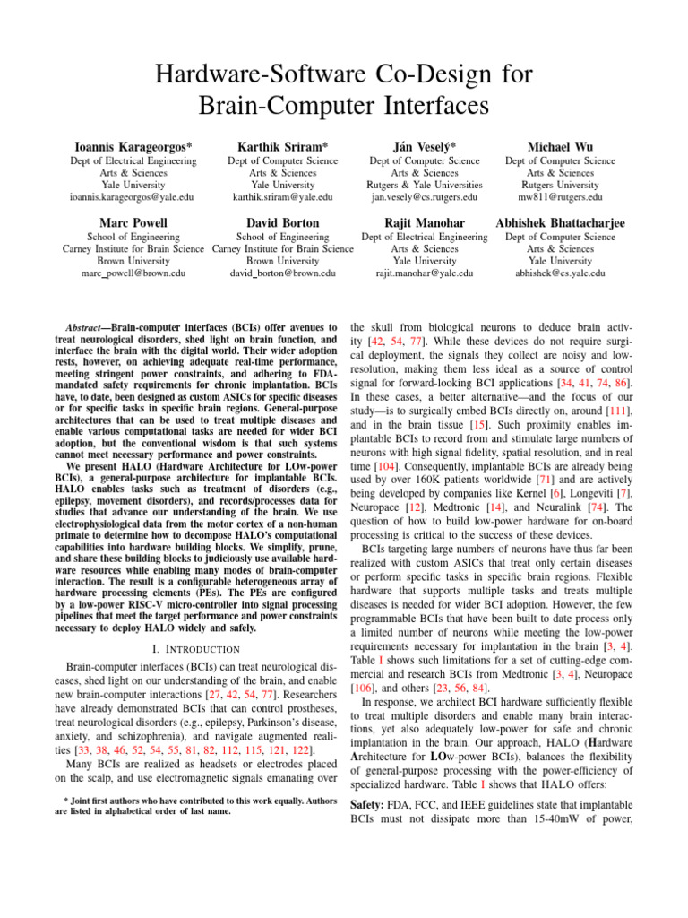 Bci Hw Sw Codesign Pdf Brain Neuroscience