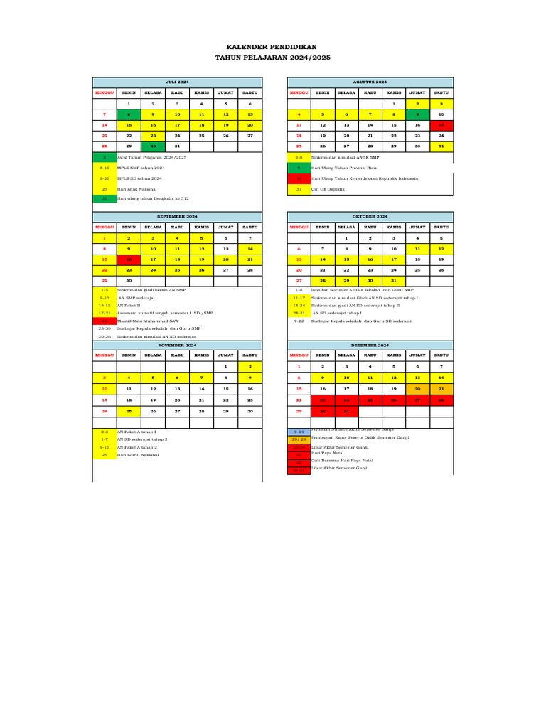Draft Kalender Pendidikan 2024-2025 Kab Bengkalis | PDF