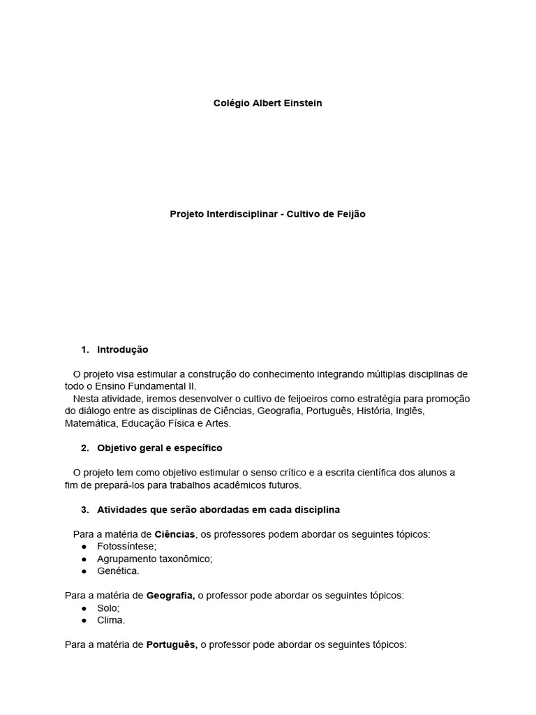 Projeto Interdisciplinar | PDF | Science | Interdisciplinaridade