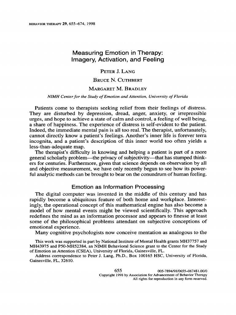 Measuring Emotion in Therapy - Imagery, Activation, and Feeling | PDF ...