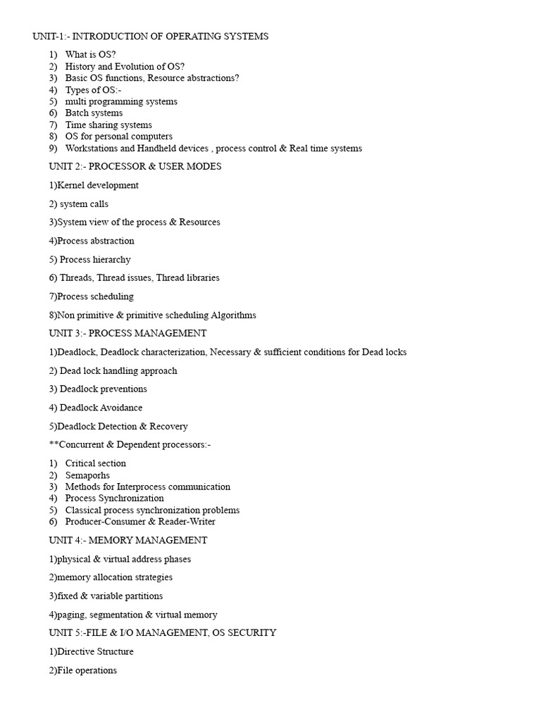 Operating Systems Syllabus | PDF | Computers | Technology & Engineering Operating Systems Syllabus | PDF | Computers | Technology & Engineering