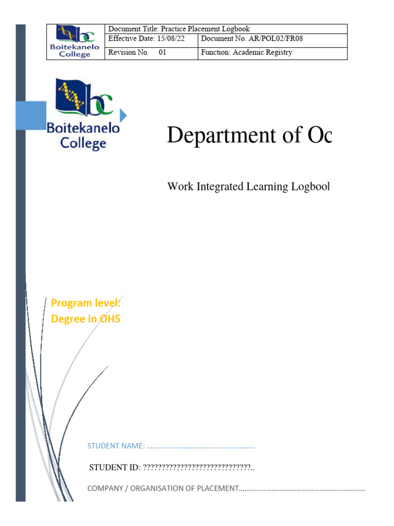 Practice Placement Logbook for OHS | PDF | Occupational Safety And ...