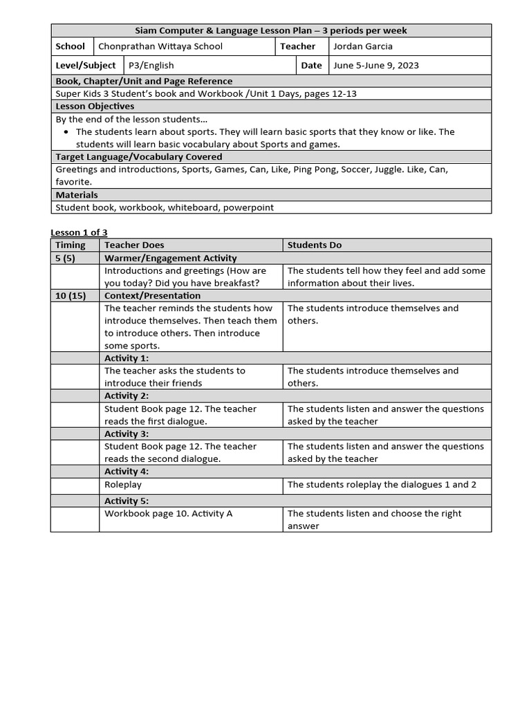 T Jordan P3 - (2 May) - 5-9 Jun - Lesson Plan | PDF | Linguistics | Behavior Modification