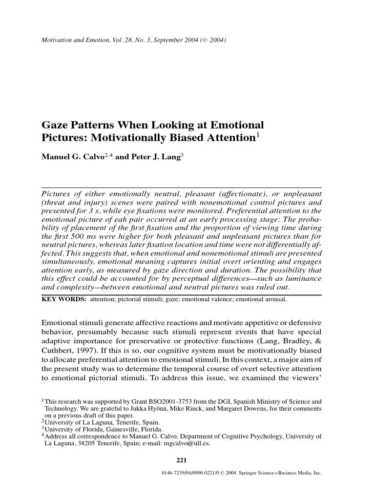 Gaze Patterns When Looking at Emotional Pictures - Motivationally ...