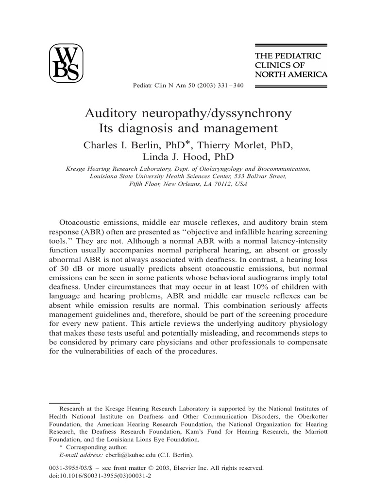 Auditory neuropathy | PDF | Hearing Loss | Hearing