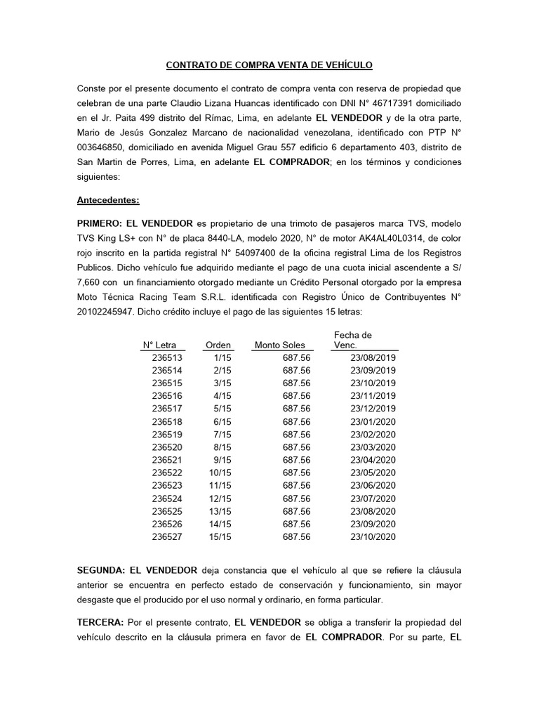 Contrato de Compra Venta Moto | PDF | Propiedad | Ley común