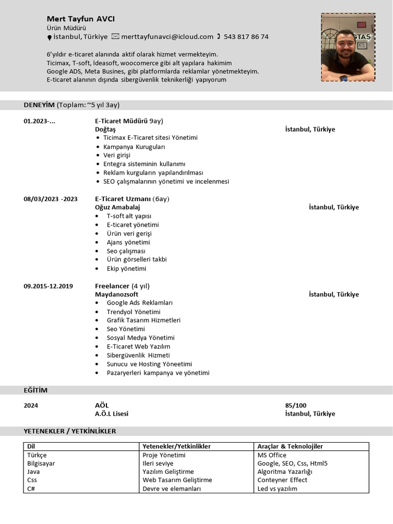Mert Tayfun Avcı Güncel CV | PDF