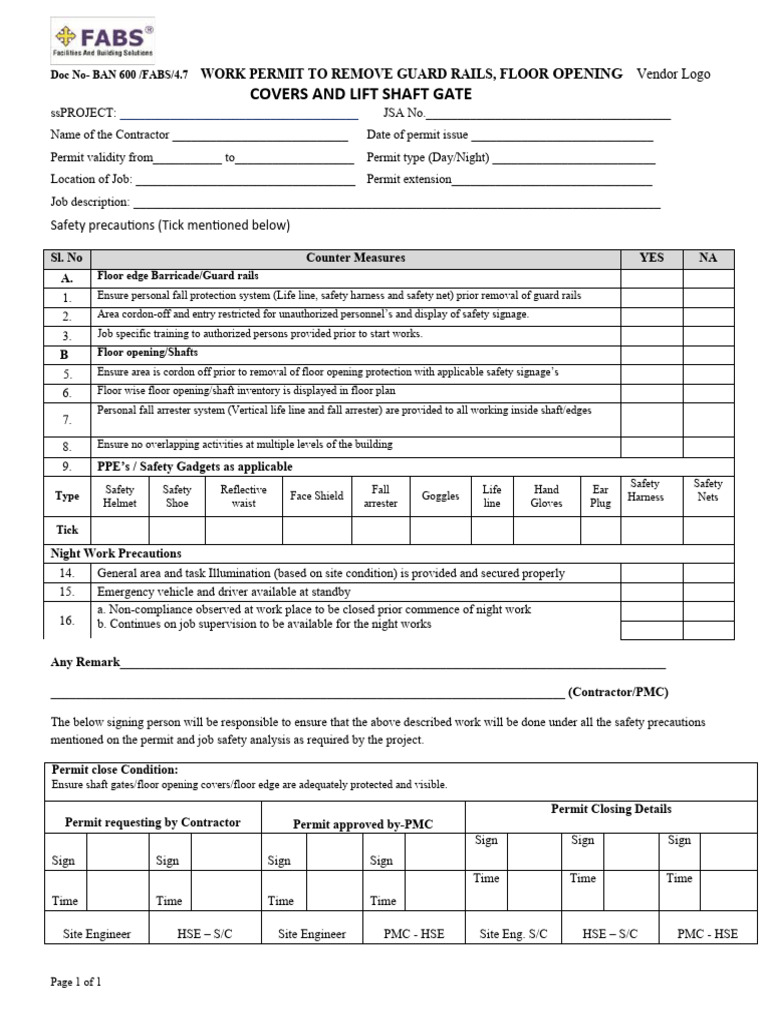 4.7 Removal of Guard Rail, Floor Opening Cover and Lift Shaft Gate ...