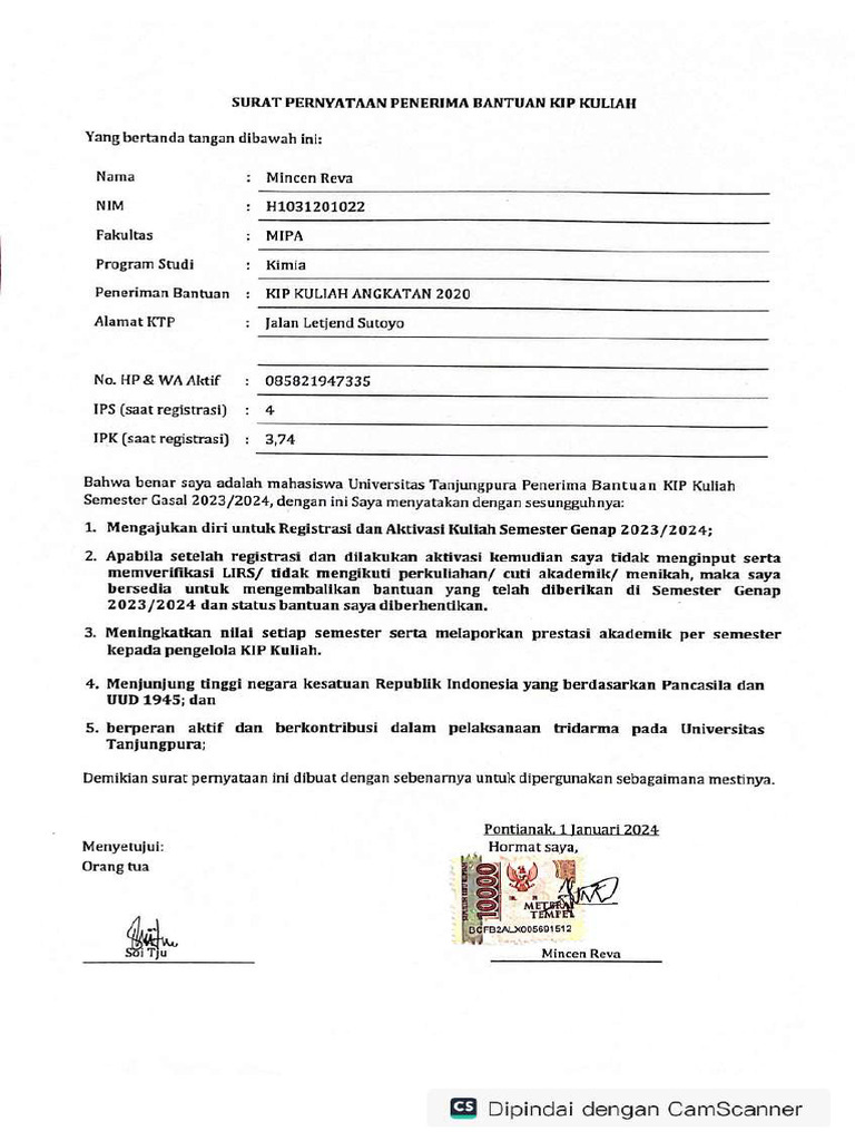 Surat Pernyataan-Mincen Reva | PDF