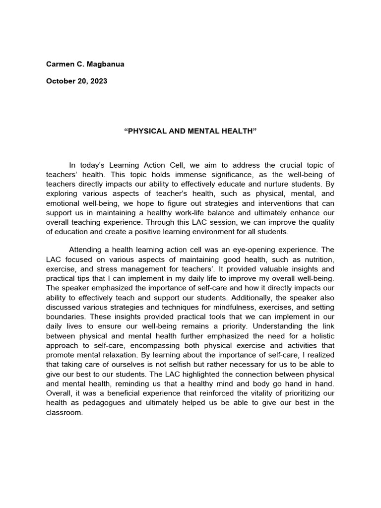 LAC 1 | Download Free PDF | Mental Health | Teachers