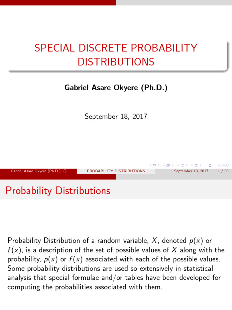 Special Discrete Probability Distributions 1 | PDF | Probability ...