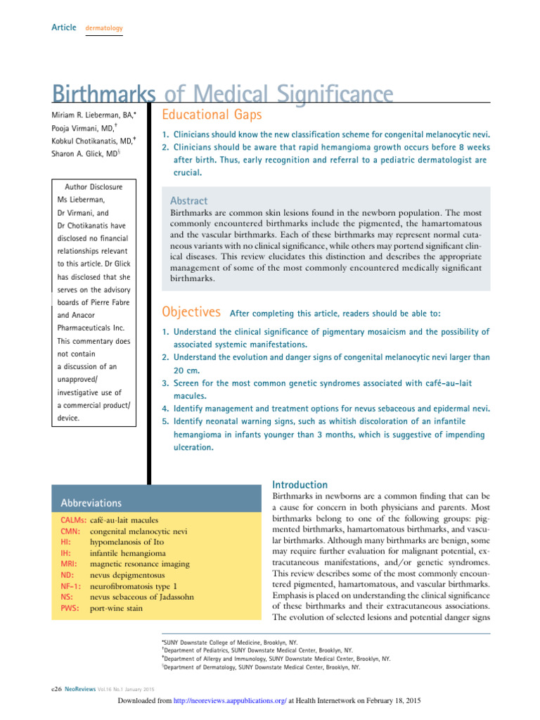 Medical Significance of Birthmarks | PDF | Skin | Causes Of Death